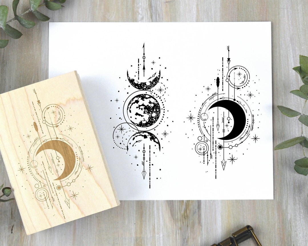 Magical Moon Stamp: Celestial Lunar Rubber Stamp, Moon Phases, Space ...