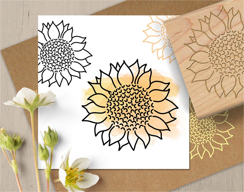 Sunflower Rubber Stamp, Flower Stamp, Summer Stamp, Sunflower Favor ...