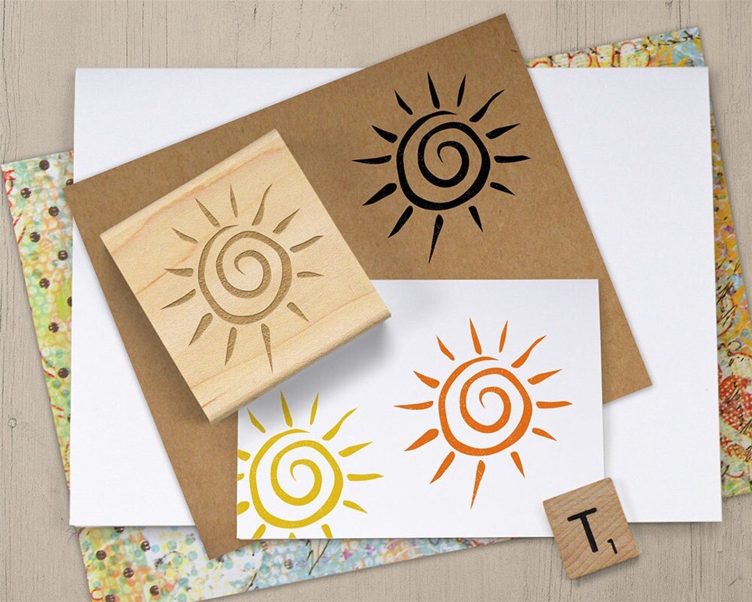 Primitive Sun Stamp, Sun Rubber Stamp, Sunshine Stamp, Summer Rubber ...