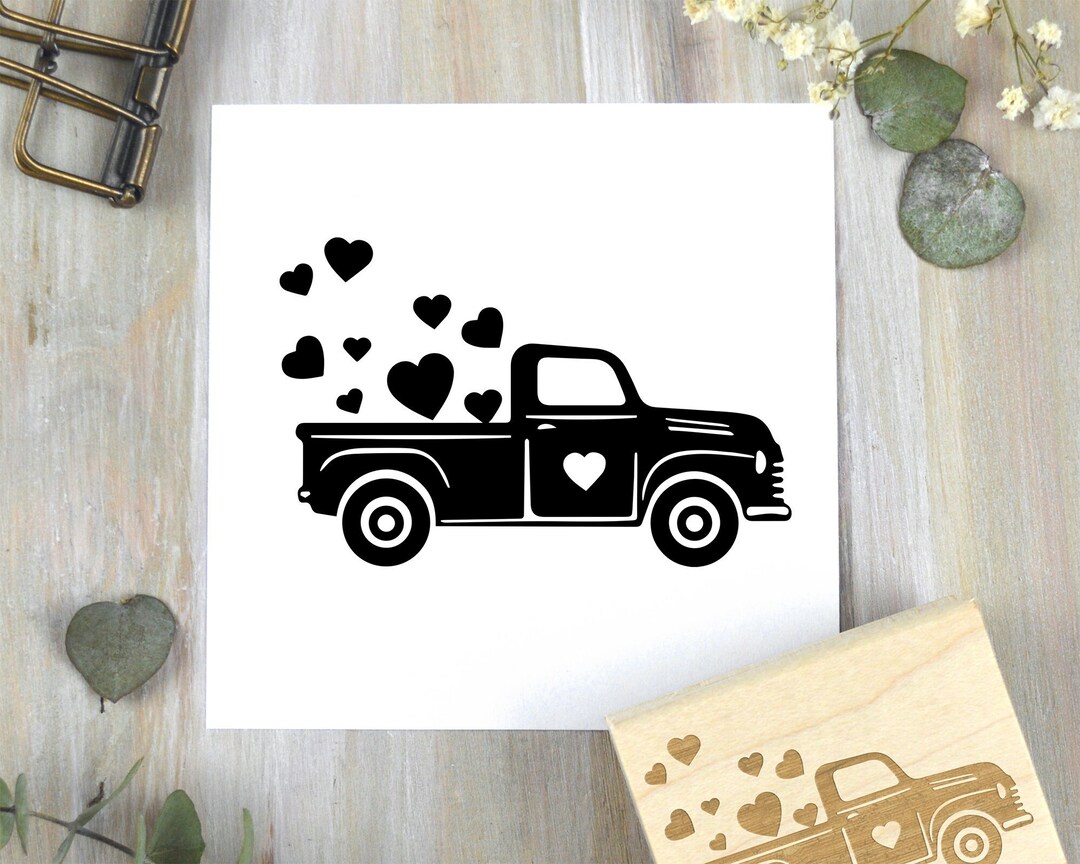 Heart Delivery Stamp, Vintage Rustic Truck With Hearts - Valentine Love ...