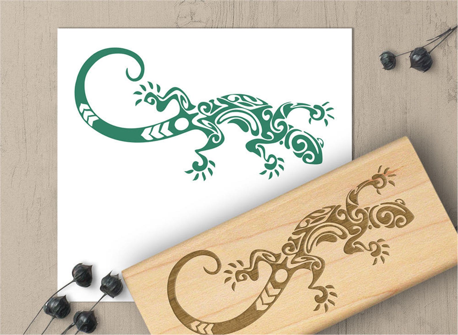 Tribal Lizard Rubber Stamp Gecko Rubber Stamp Lizard Rubber - Etsy