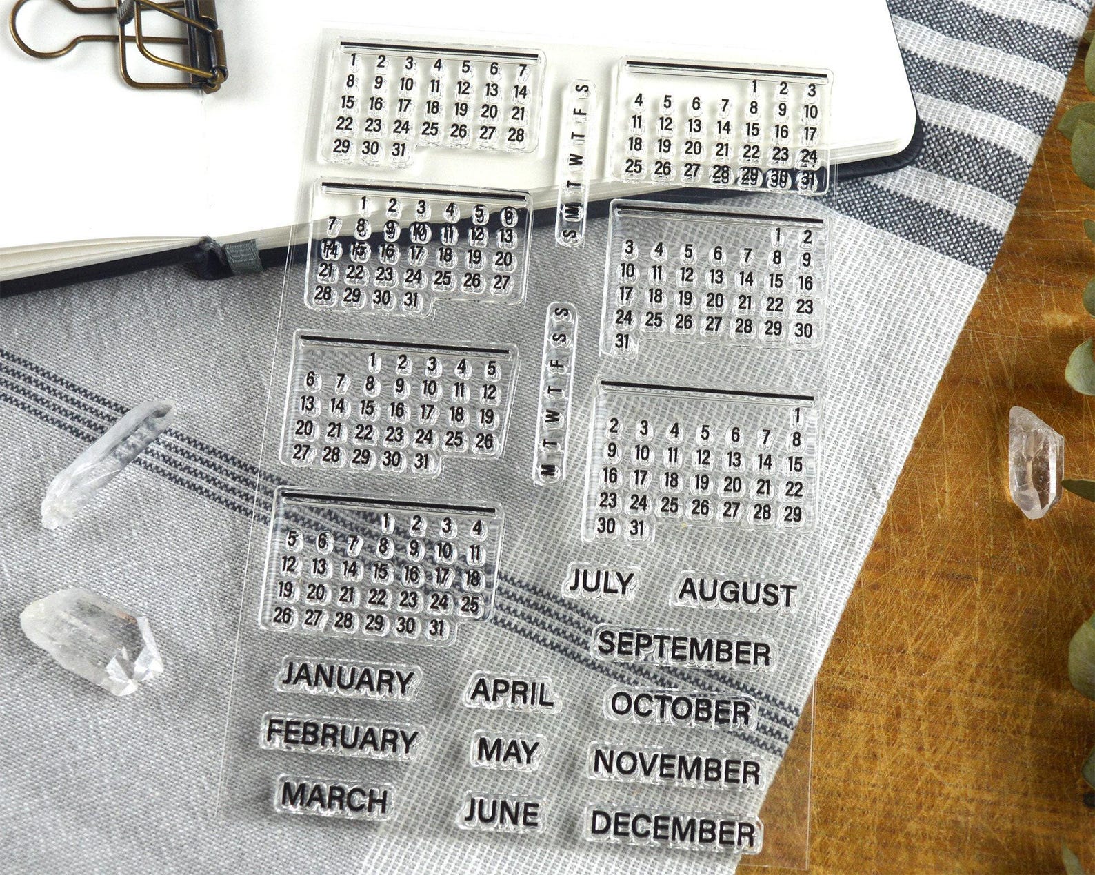 Minimalist Calendar Clear Stamp Set, 4x6in Months Journal Photopolymer ...