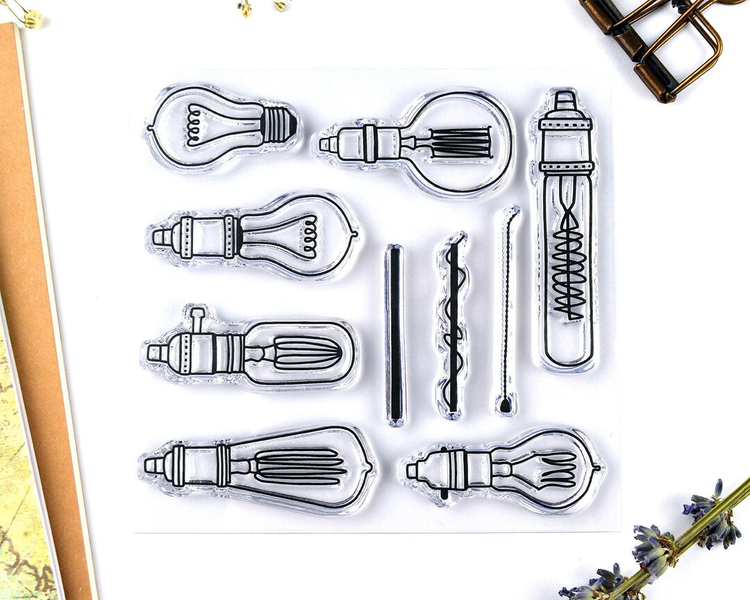Edison Lamp Clear Rubber Stamp Set, Vintage Hanging Pendant Light Bulb ...