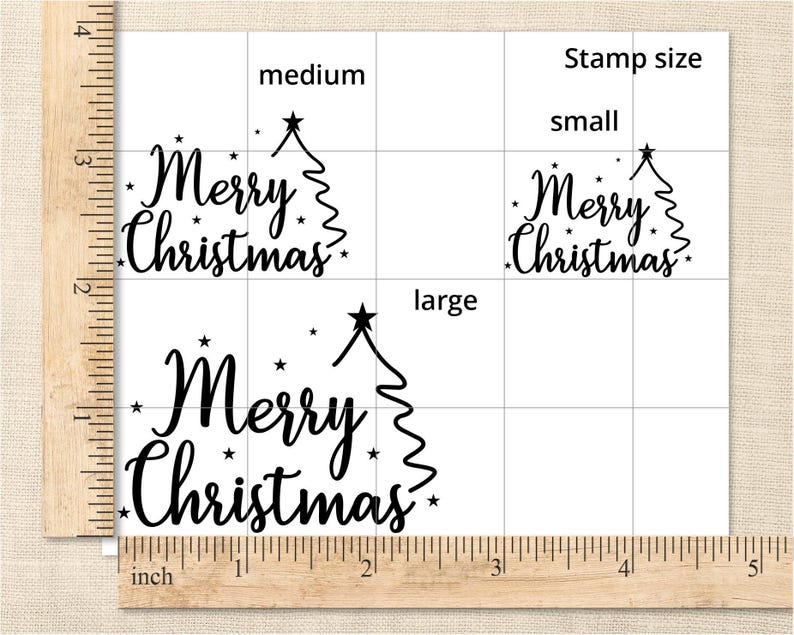Merry Christmas Tree Stamp, Christmas Rubber Stamp, Holiday Stamp ...
