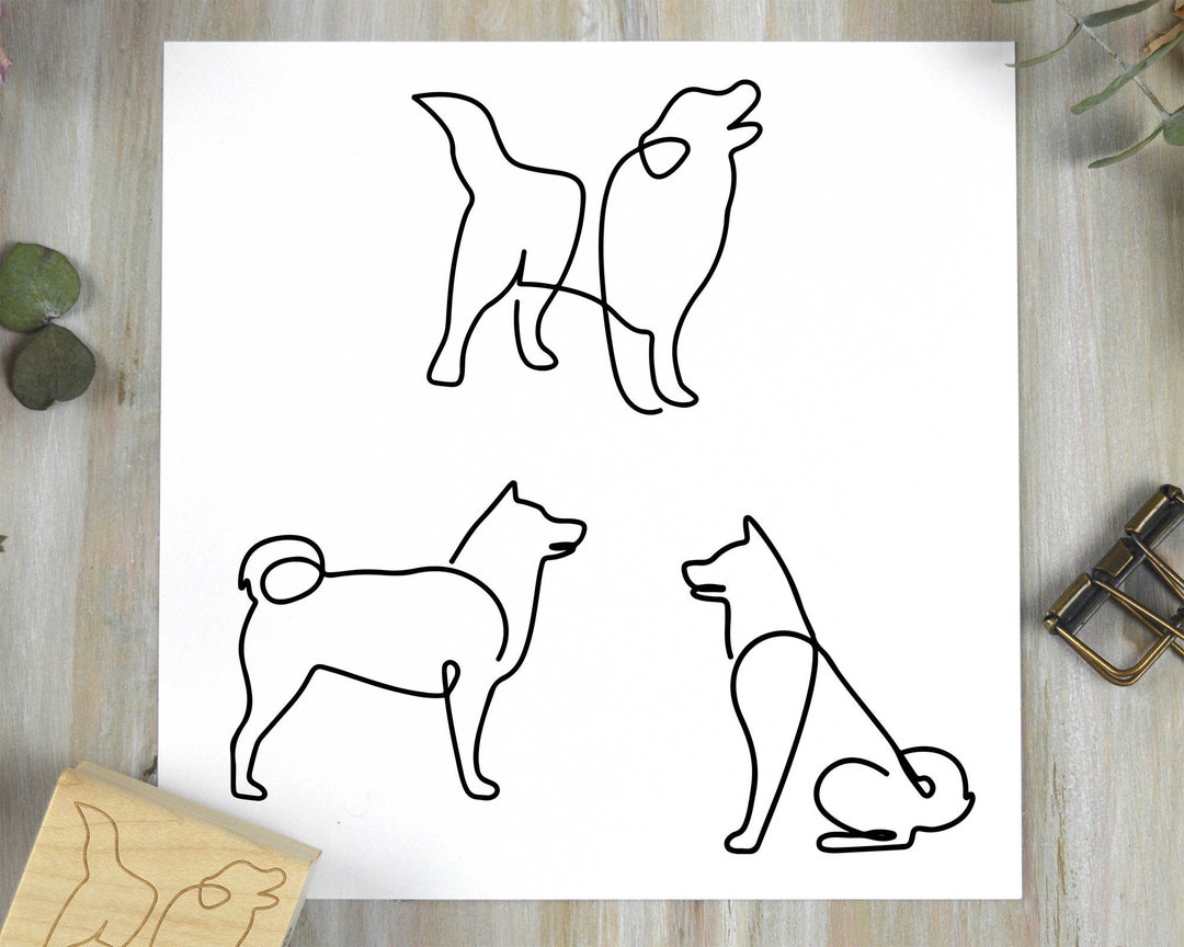 Dog Continuous Line Stamp, Dog Doodle Rubber Stamp, Dog Lovers Gift ...