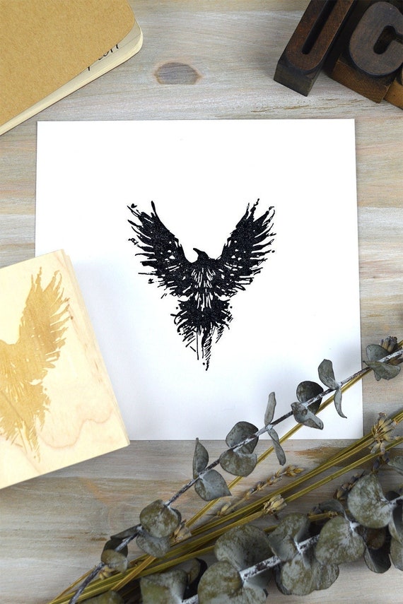 Flying Raven Bird Rubber Stamp Gothic Raven Art Animal Stamp - Etsy