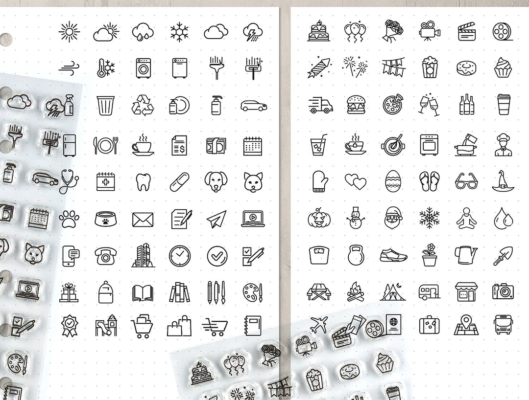 Icon Planner Stamp Set 54pc, Journal Stamps for Bullet Points, Dotted ...