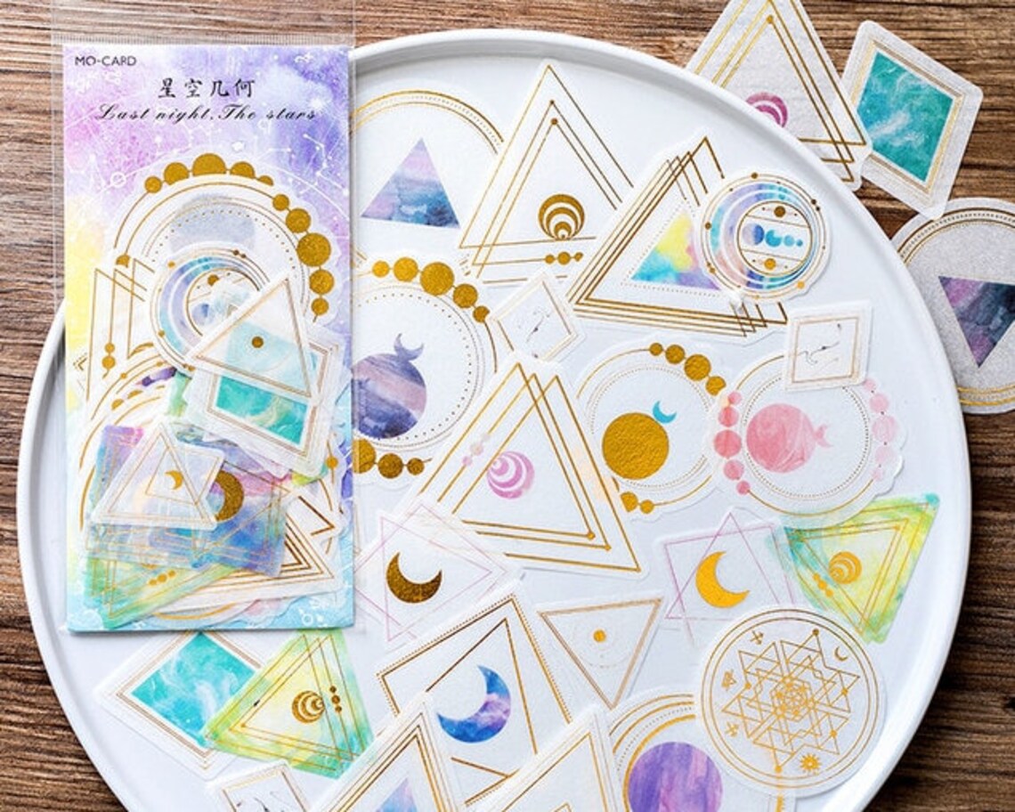 Moon Geometry Gold Foil Washi Stickers Lunar Sacred Geometry - Etsy