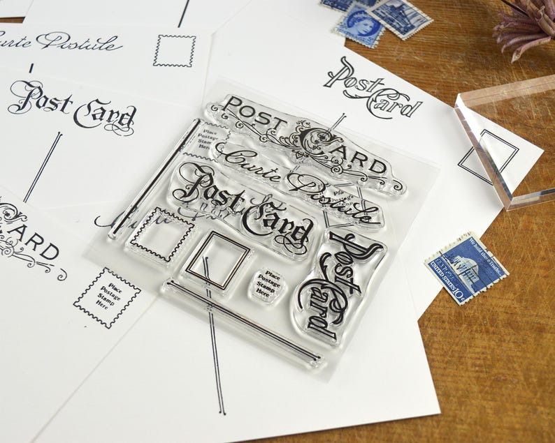 Postcard Stamp Set, DIY Postcard Kit, Clear Rubber Stamps, Postcrossing ...