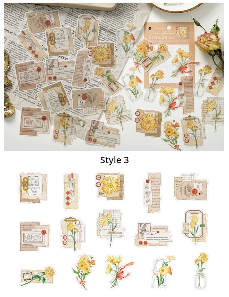 Collage Washi Stickers 30 Pcs, Floral Junk Journal Ephemera, Vintage ...