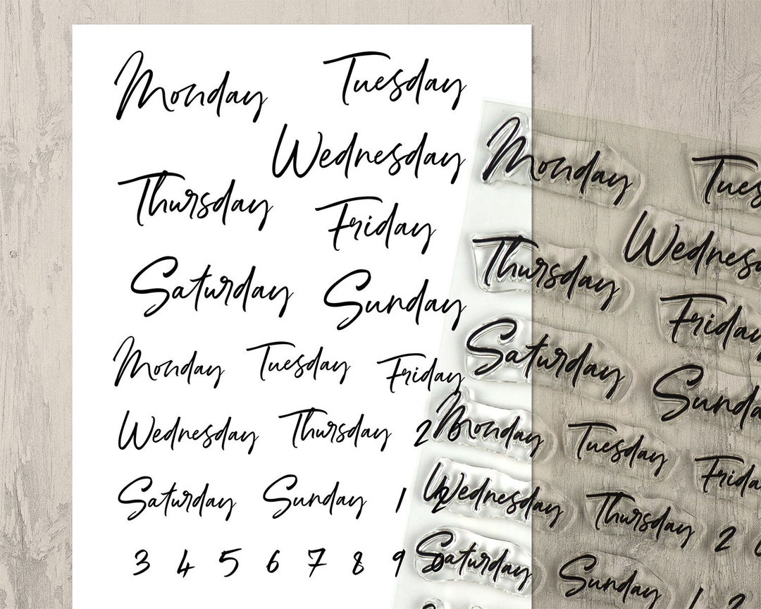 Weekday Script Journal Stamps, Clear Calendar Stamp Set for Planners ...