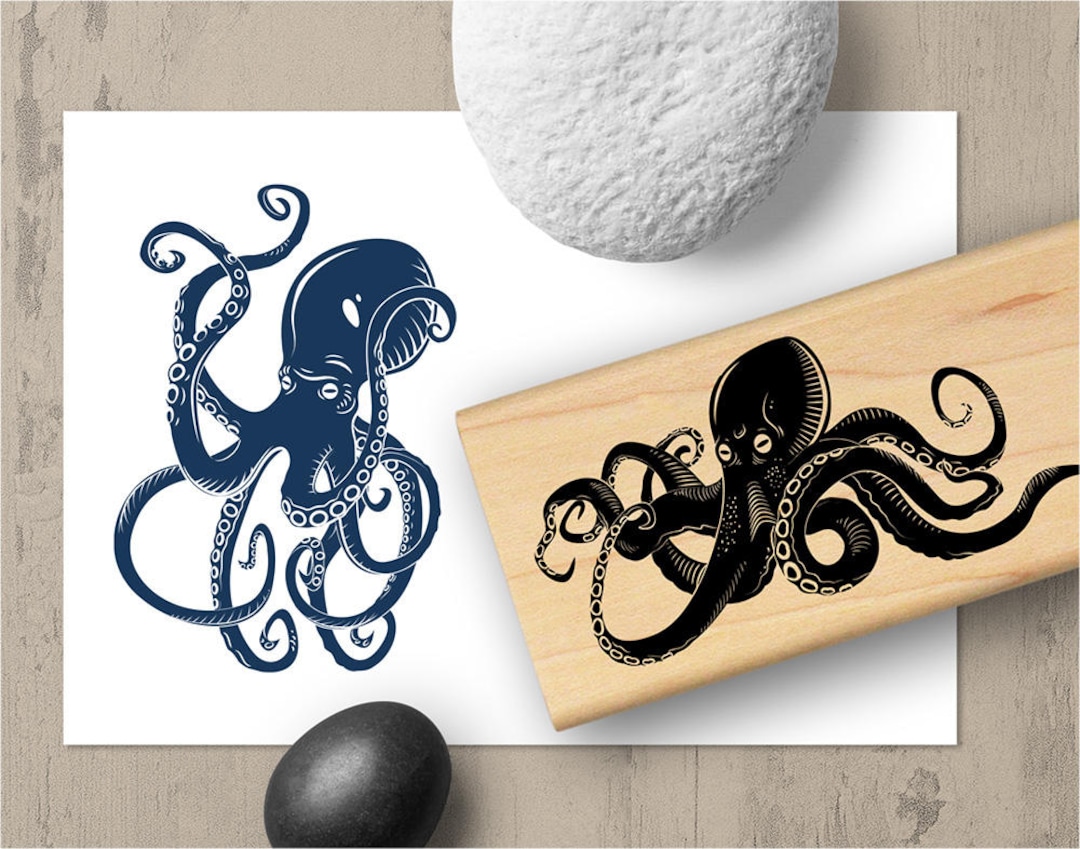 Octopus Stamp, Squid Stamp, Marine Stamp, Ocean Rubber Stamp, Sea Life ...
