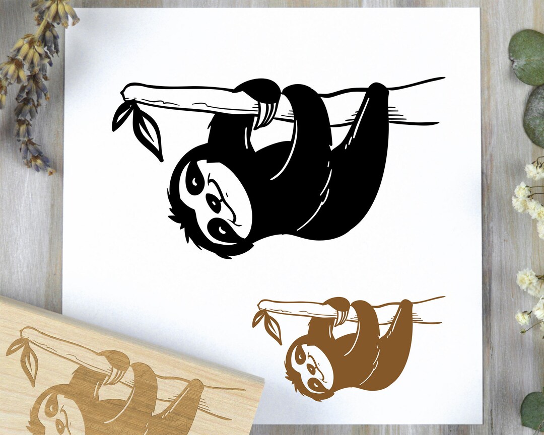 Hanging Sloth Rubber Stamp, Sloth Life, Cute Sloth Stamp: an Animal ...