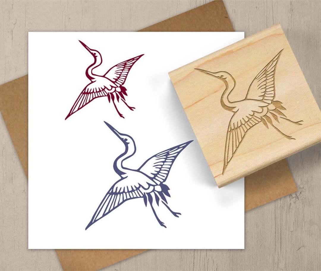 Flying Crane Stamp, Japanese Style Flying Bird Stamp, Heron Bird Rubber ...