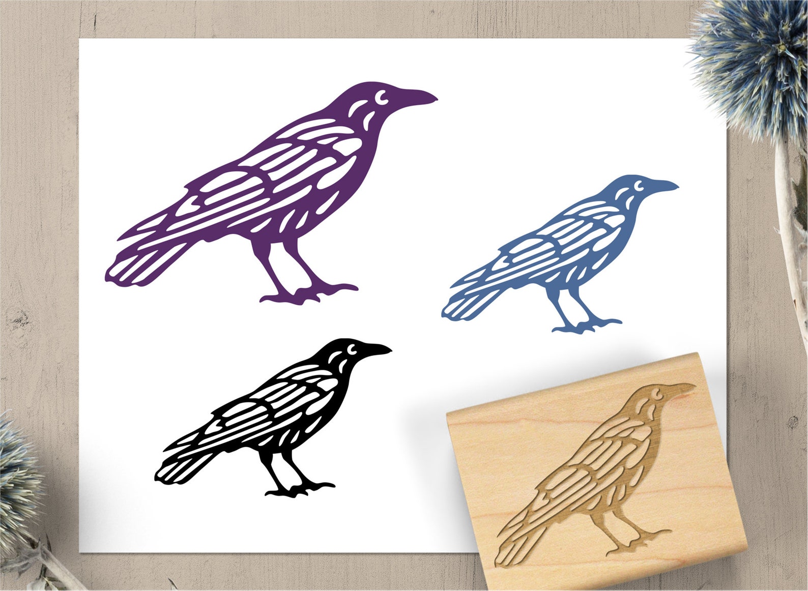 Raven Bird Rubber Stamp Raven Art Animal Stamp Journal - Etsy