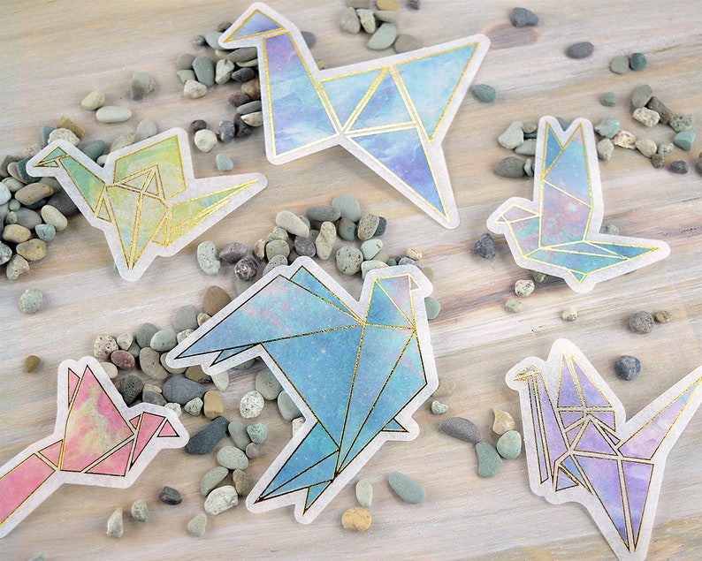 Origami Paper Crane Washi Foil Stickers Japanese Stickers and - Etsy