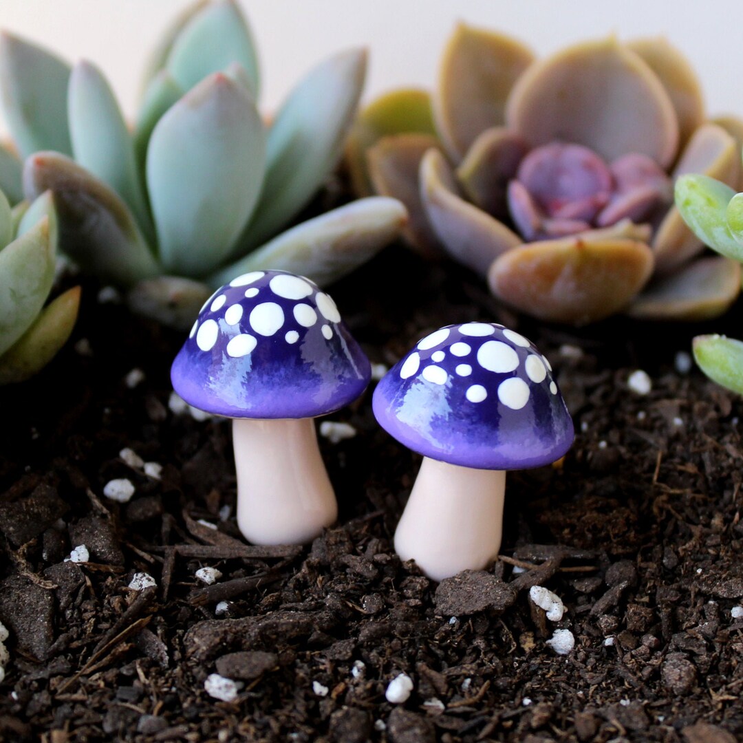 Ultraviolet Mini Mushrooms (set of 2) - Mushroom Garden Decor - Fairy ...