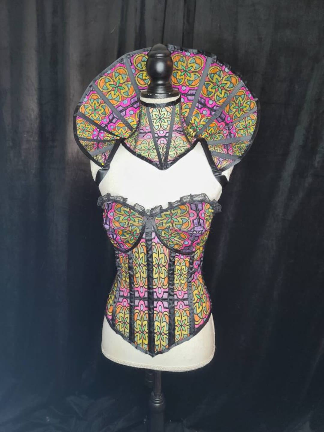 Embroidered Stained Glass 3-piece Lingerie Corset Set - Etsy