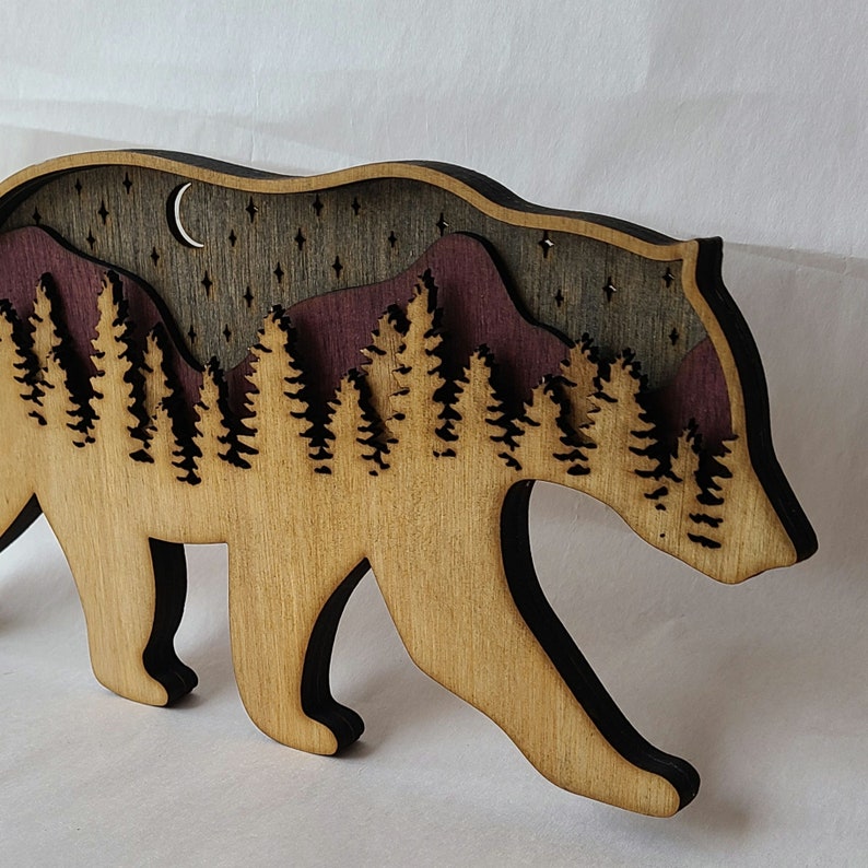 Layered Mountain Bear Art Laser Cut Bear Wall Art Decorative Bear ...
