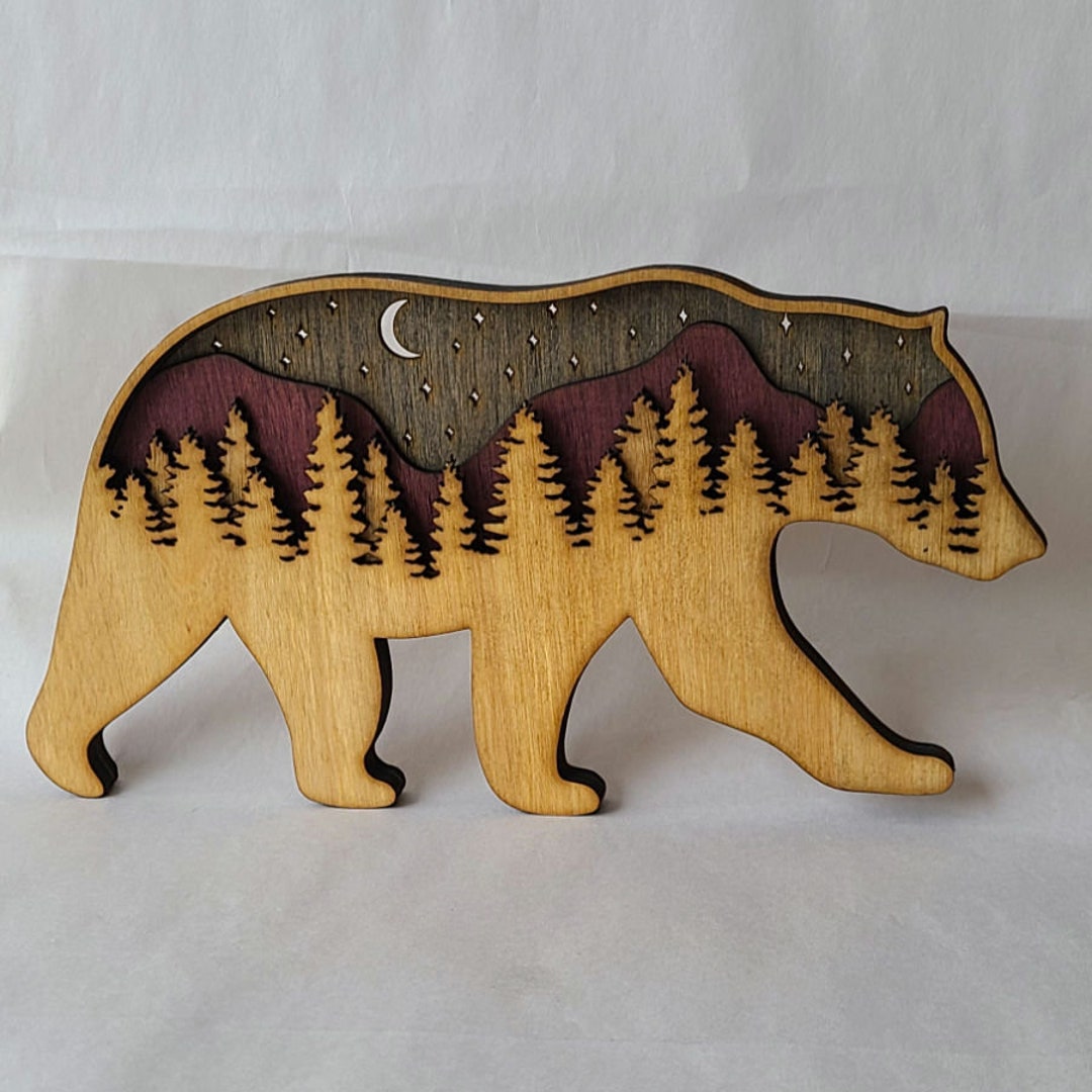 Layered Mountain Bear Art Laser Cut Bear Wall Art Decorative Bear ...