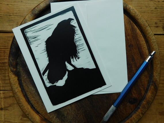 Screaming Crow Greetings Card From an Original Linocut Print - Etsy