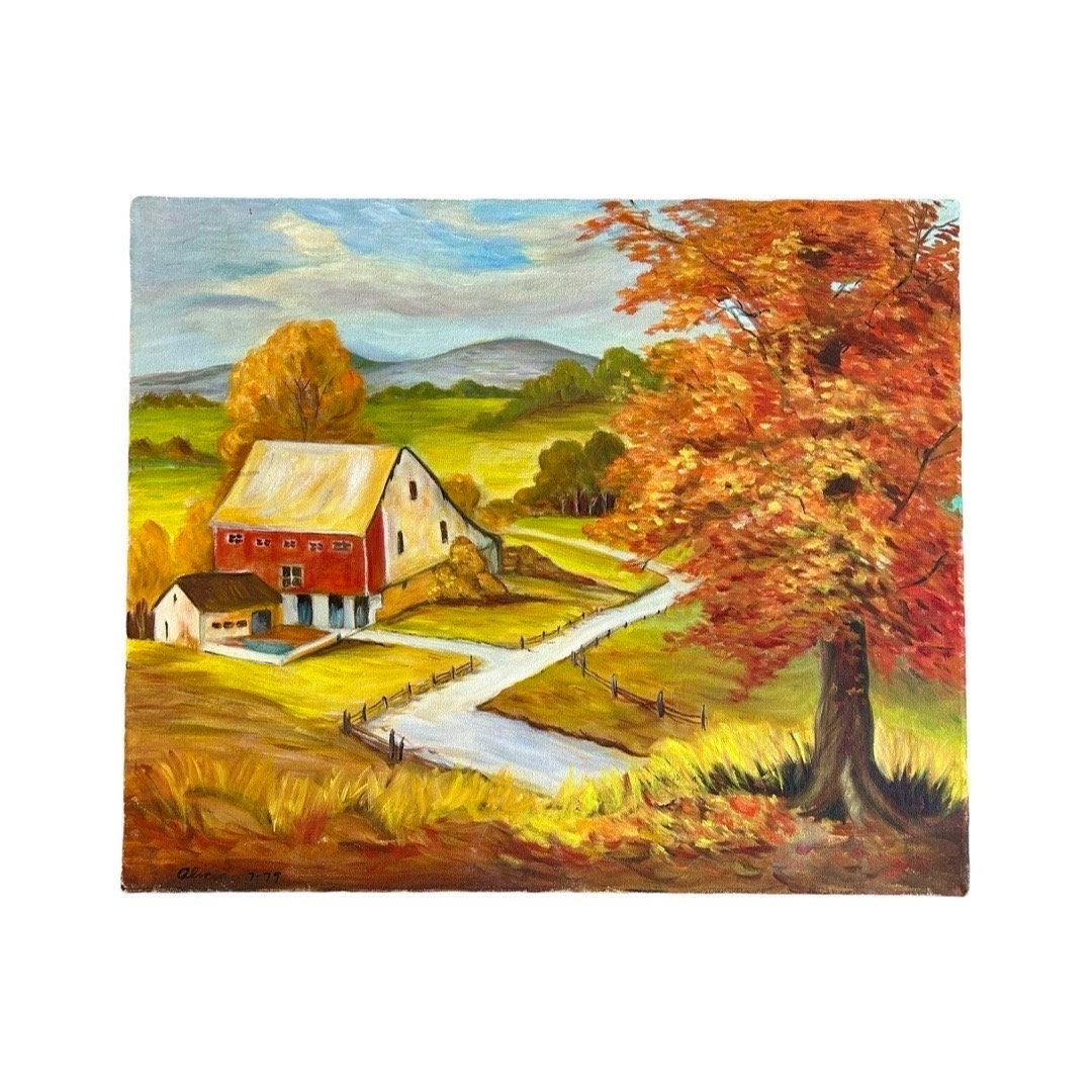 Vintage Original Large Bright Colorful Barn and Country Farm Fall ...