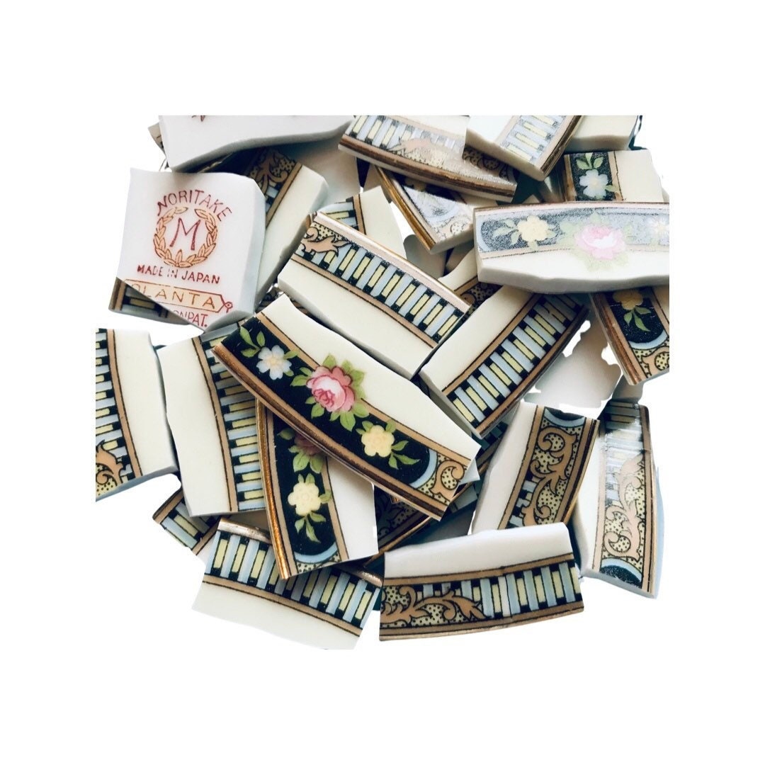 40+ Pre-cut Vintage Noritake Olanta Blue & Black China Mosaic Tiles ...