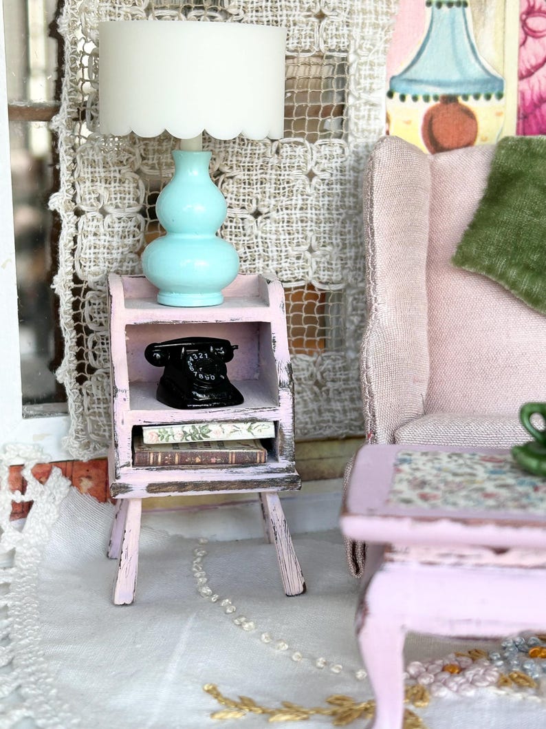 Vintage 3 Pc Set of Miniature Pink Silk Dollhouse Furniture Including ...