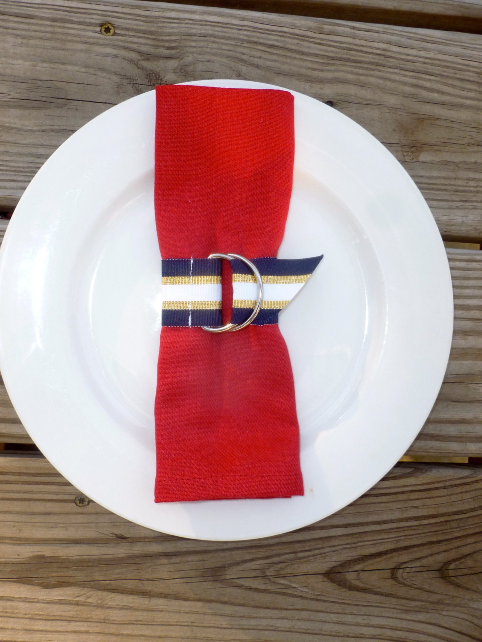 A Set of 6 Navy Blue, Gold and White D-ring Napkin Rings by Valmichaels ...