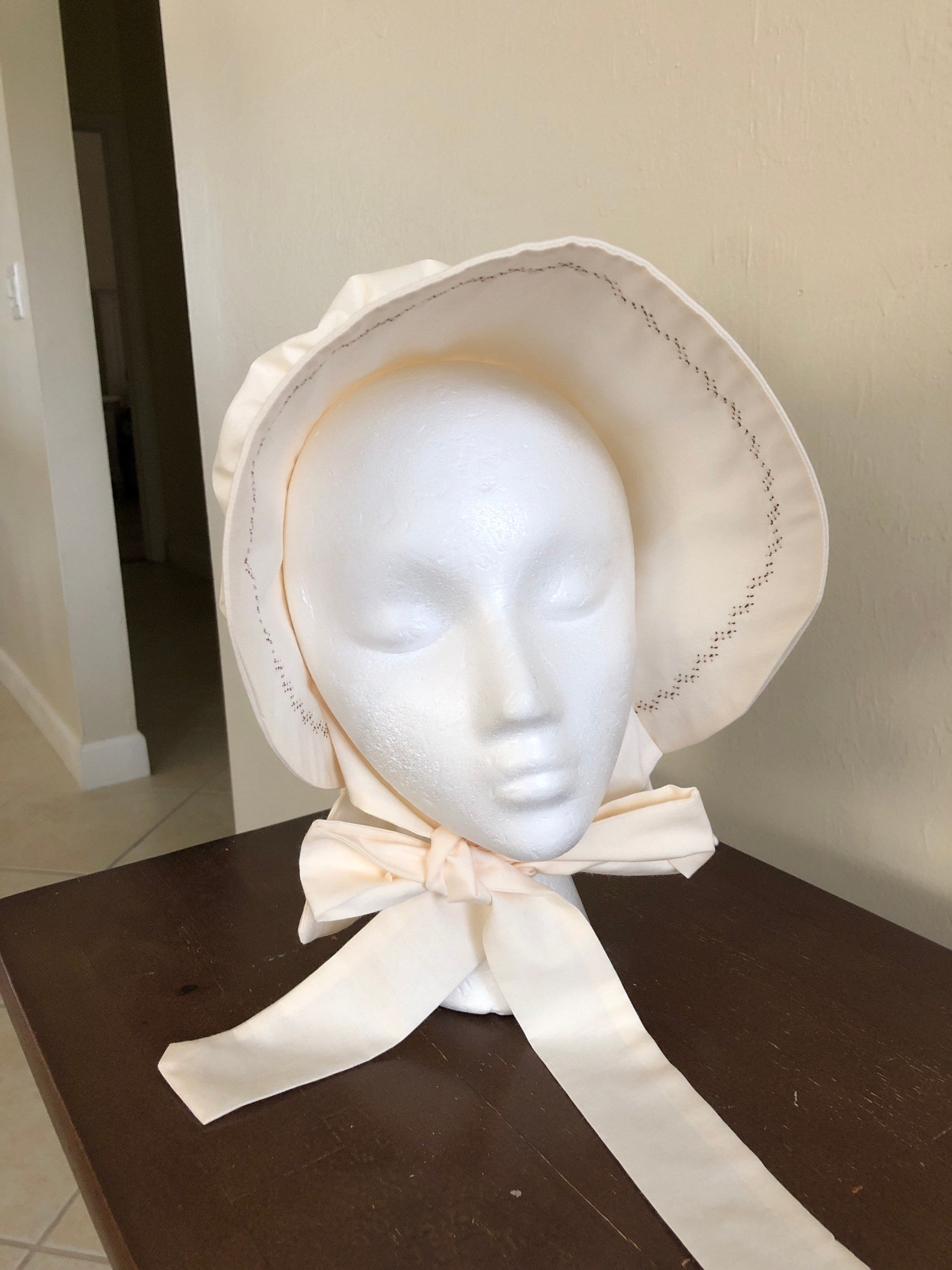 Solid Bonnet With Embroidery on Brim | Etsy