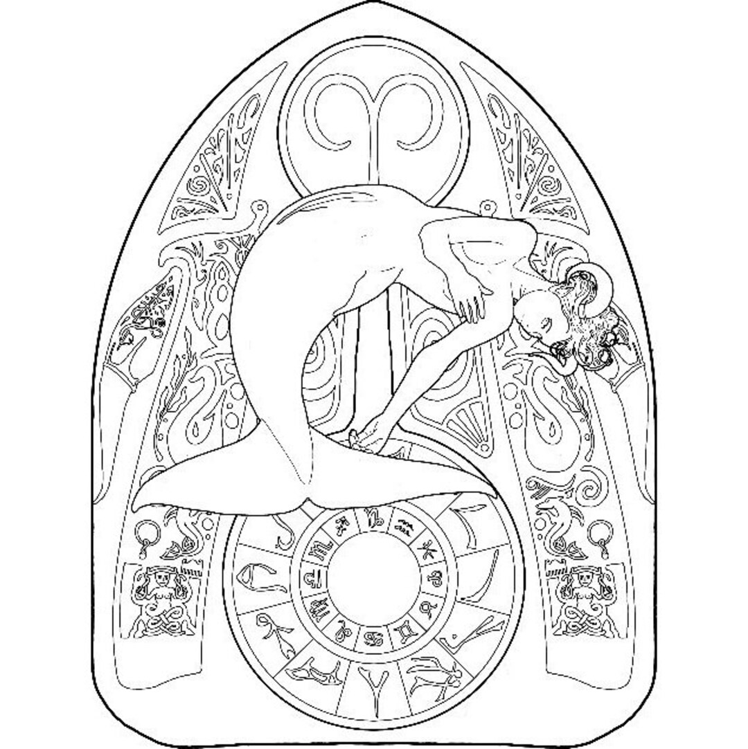 Mermaid Coloring Page - Zodiac 01 (aries) - Etsy