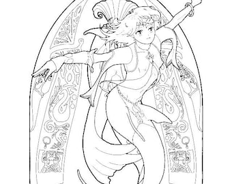 Mermaid Coloring Page Zodiac 07 libra - Etsy