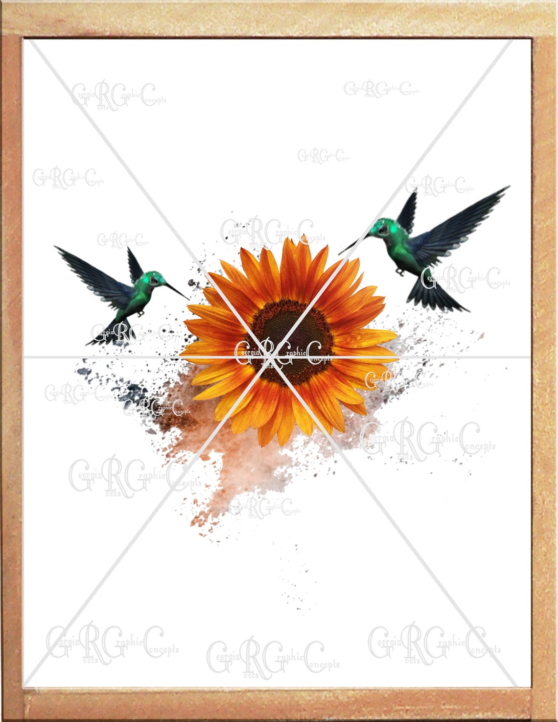 Hummingbirds Sunflower Flower On Abstract Background | Etsy
