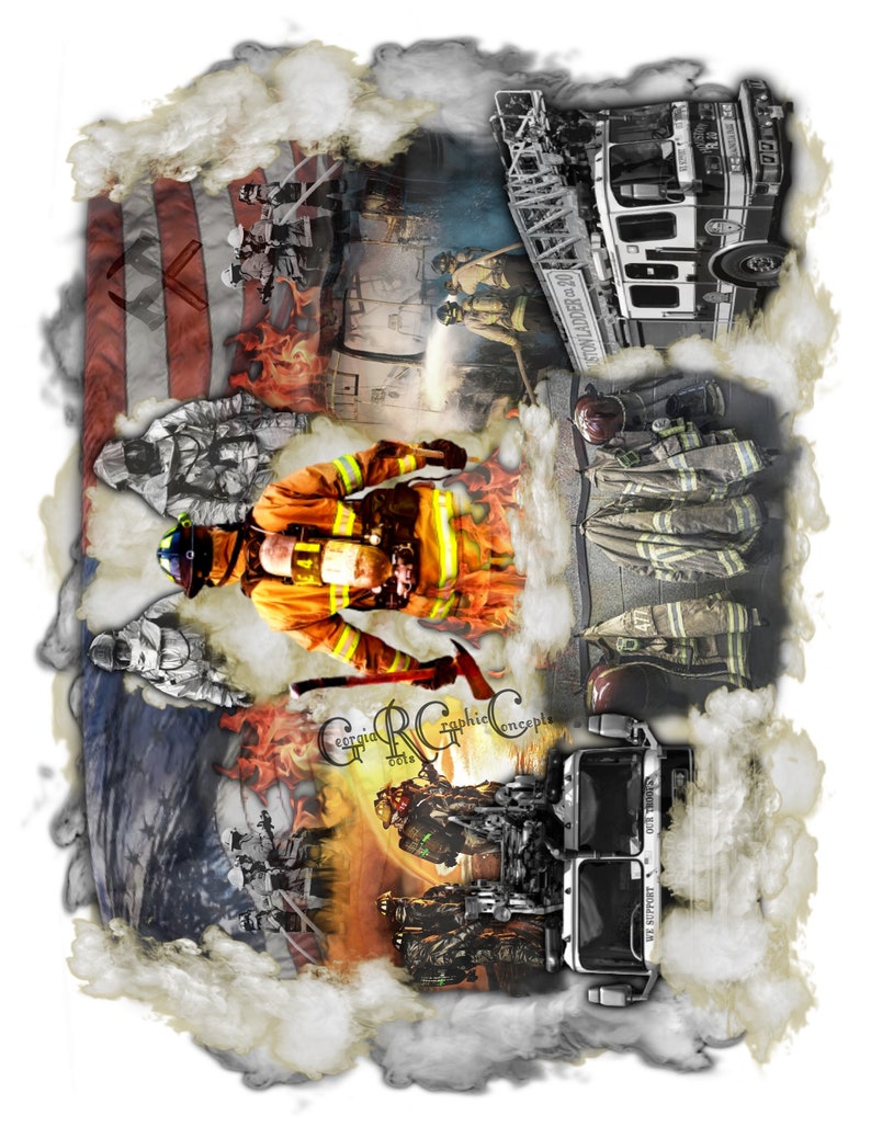 Patriotic Firefighter Collage: US Flag, Engine Truck (PNG/JPEG Digital ...