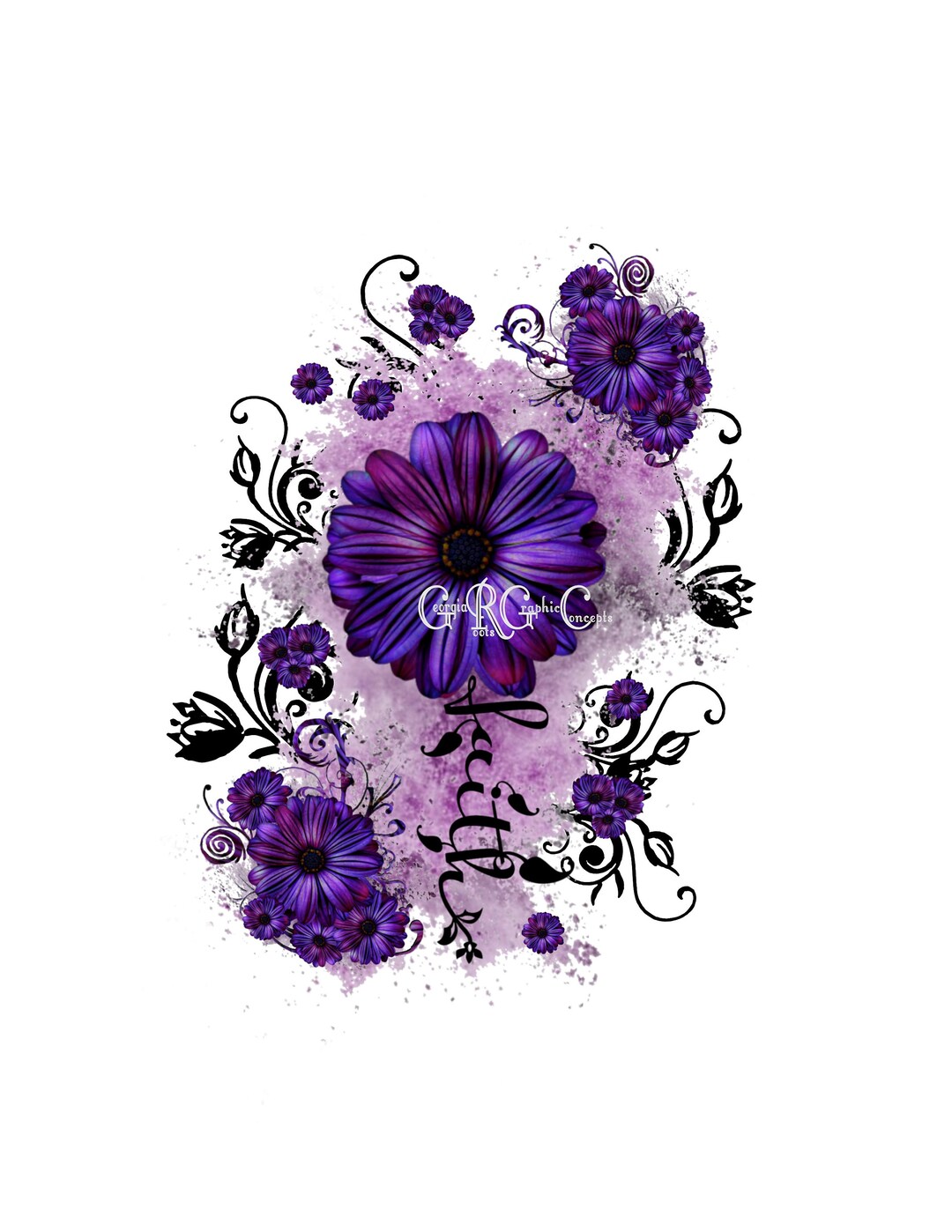 Abstract Purple Daisy Faith Flower Cluster Swirl PNG/JPEG Digital ...