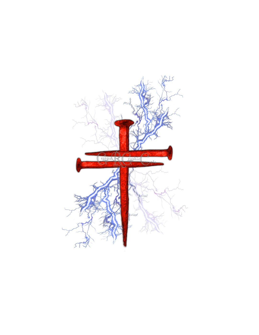 Abstract Lightning Red Crucifix Cross PNG/JPEG Digital Instant Tattoo ...