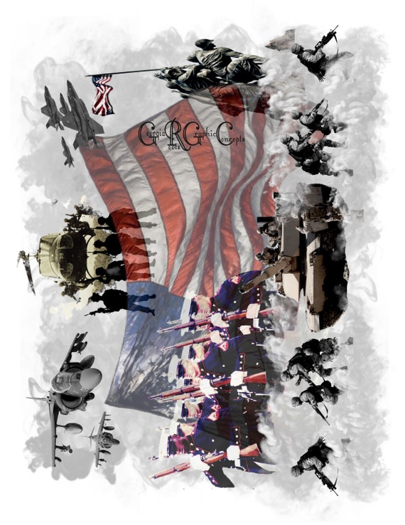 Digital Prints Abstract US Patriotic Flag Military Coast Guard Marine ...