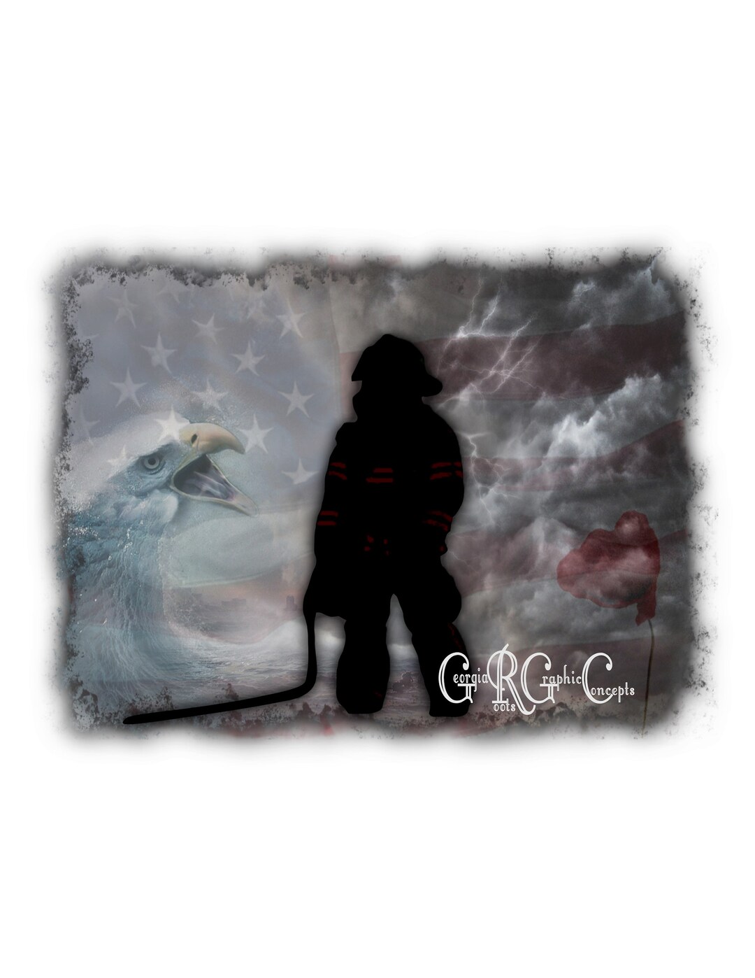 Patriotic Firefighter Memorial Collage: US Flag Eagle Poppy (digital ...