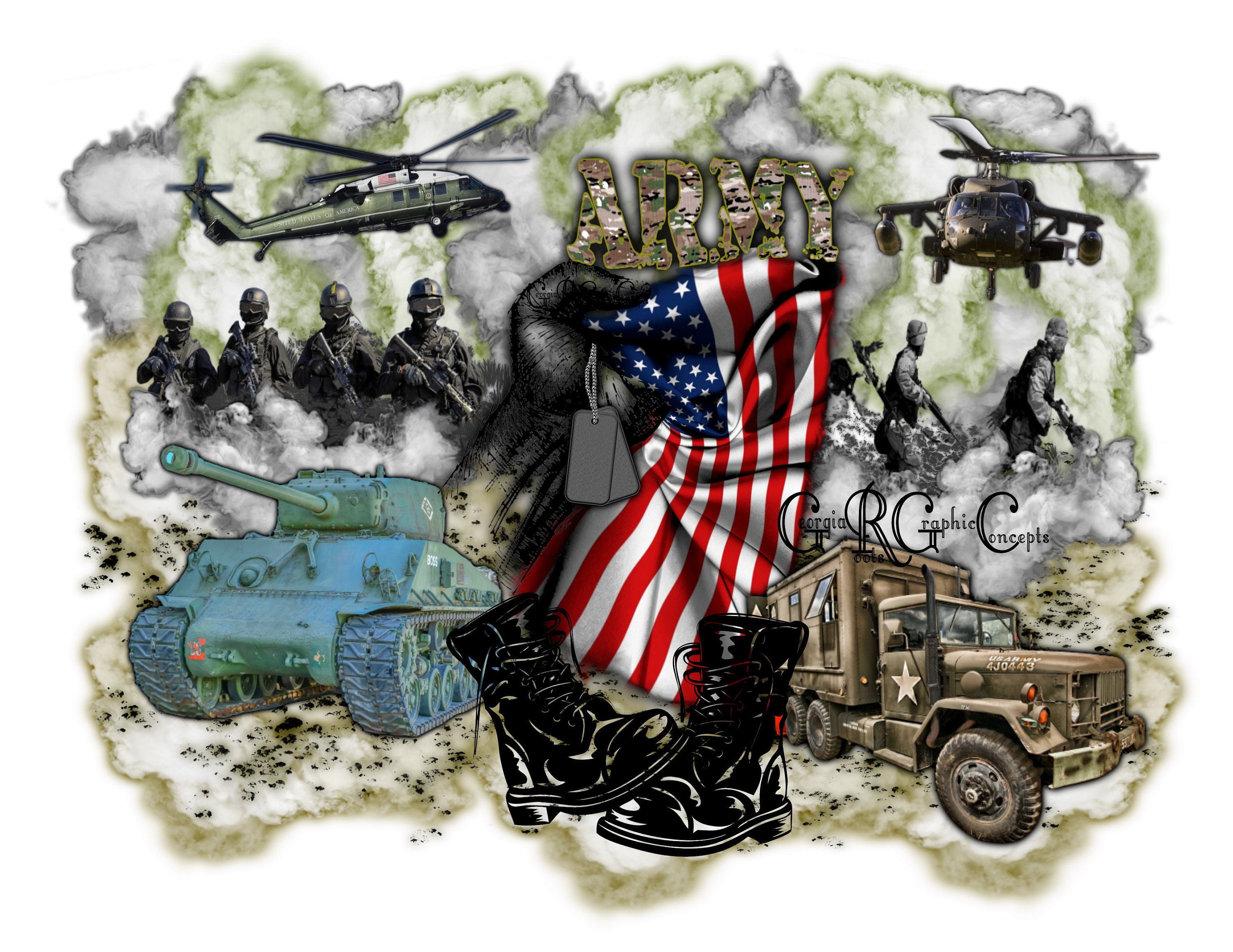 Abstract US Patriotic Army Military Clinched Hand Flag Collage | Etsy