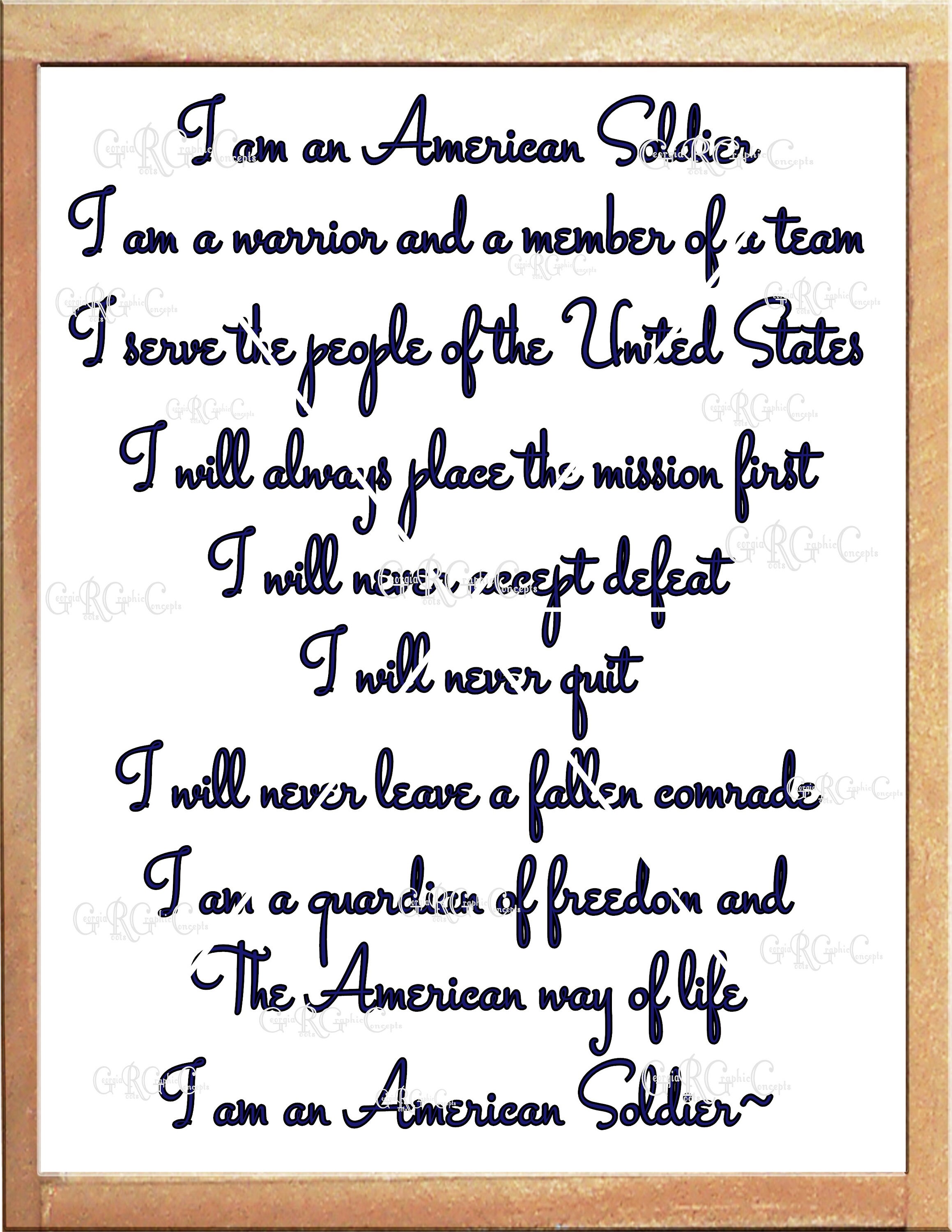 Abstract Patriotic I Am An American Soldier Creed Military Etsy Uk