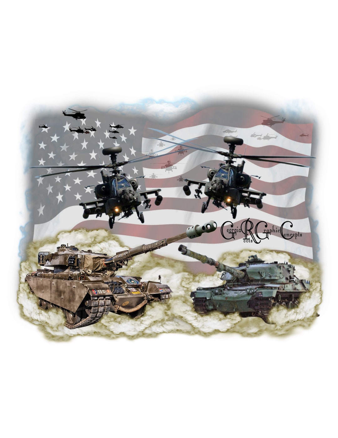 Abstract US Patriotic Military Tanks and Helicopters Collage PNG/JPEG ...