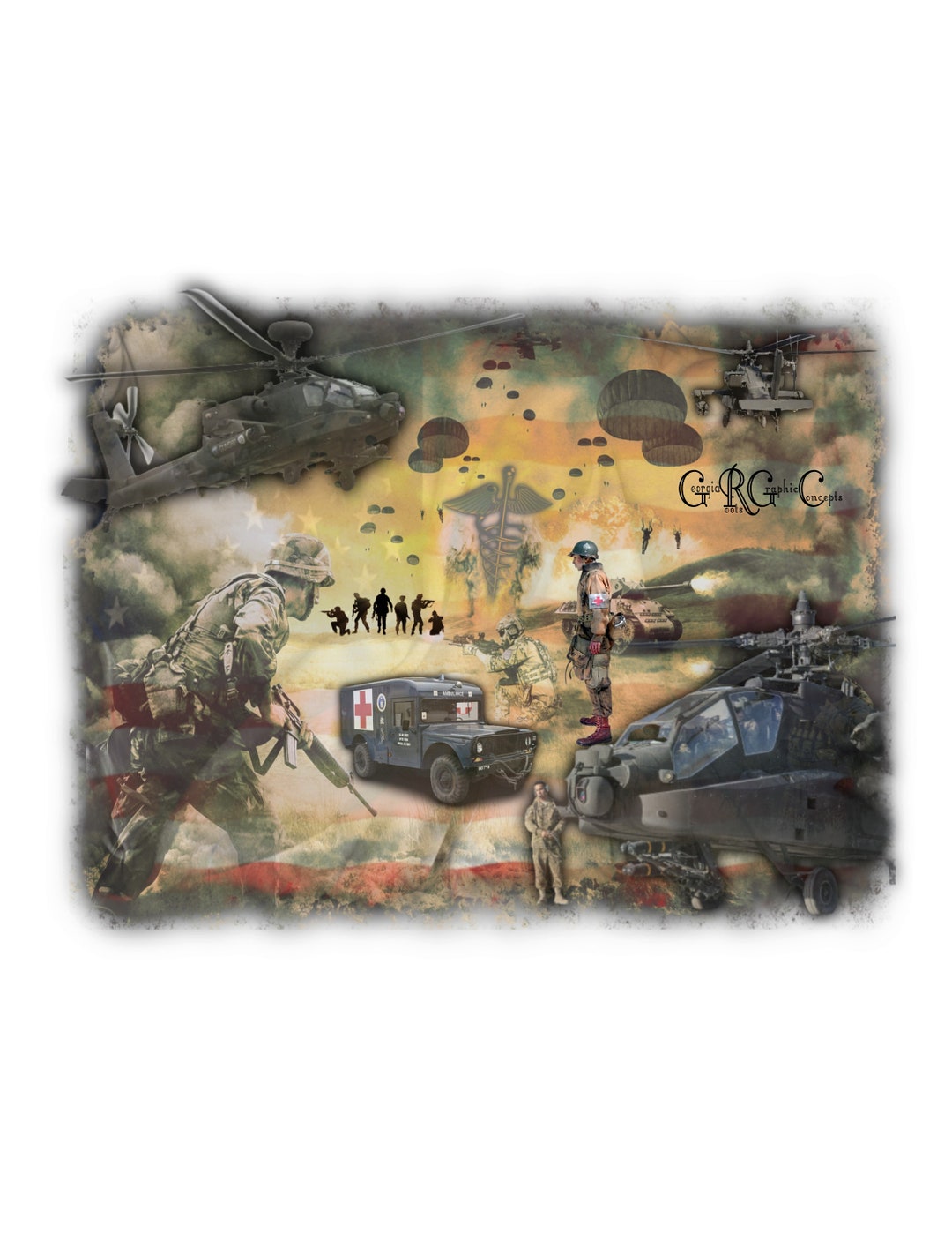 Patriotic Army Medic Collage: US Flag Military Print (PNG/JPEG) - Etsy