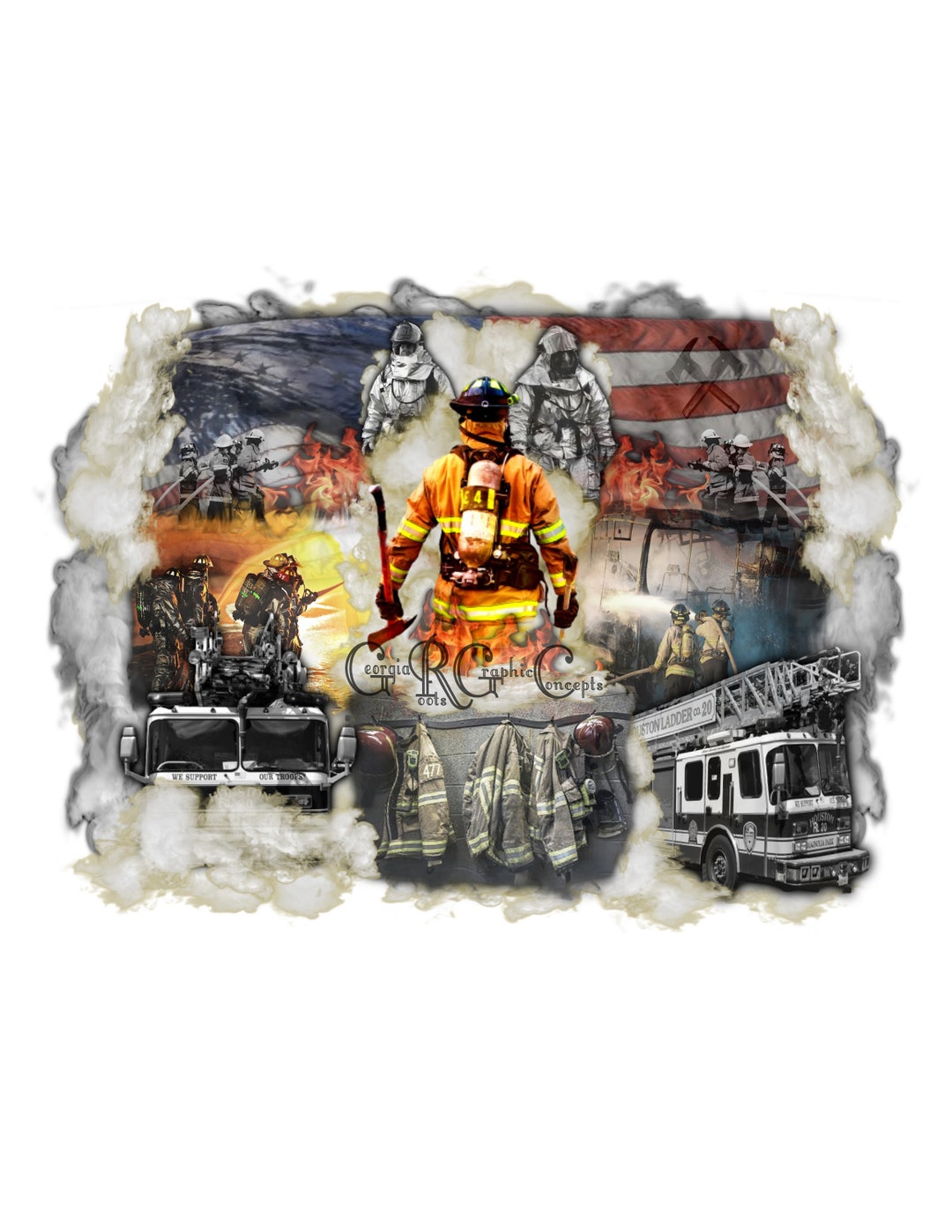 Firefighter US Flag Collage Graphic (digital Download) - Etsy