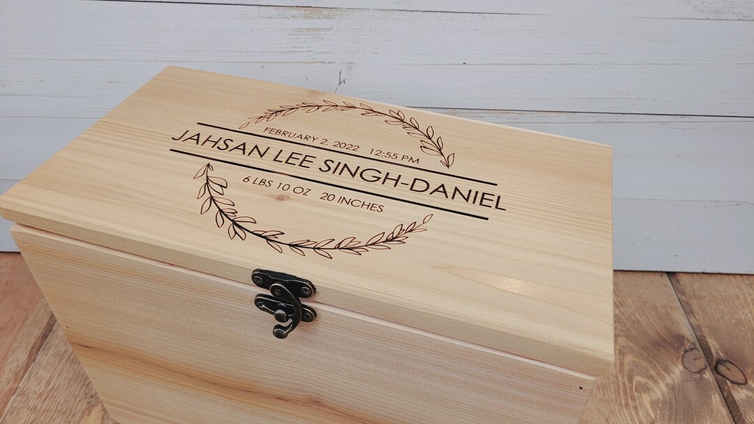 Newborn Keepsake Boxes for Babies, Personalized Wooden Memory Box, Time ...