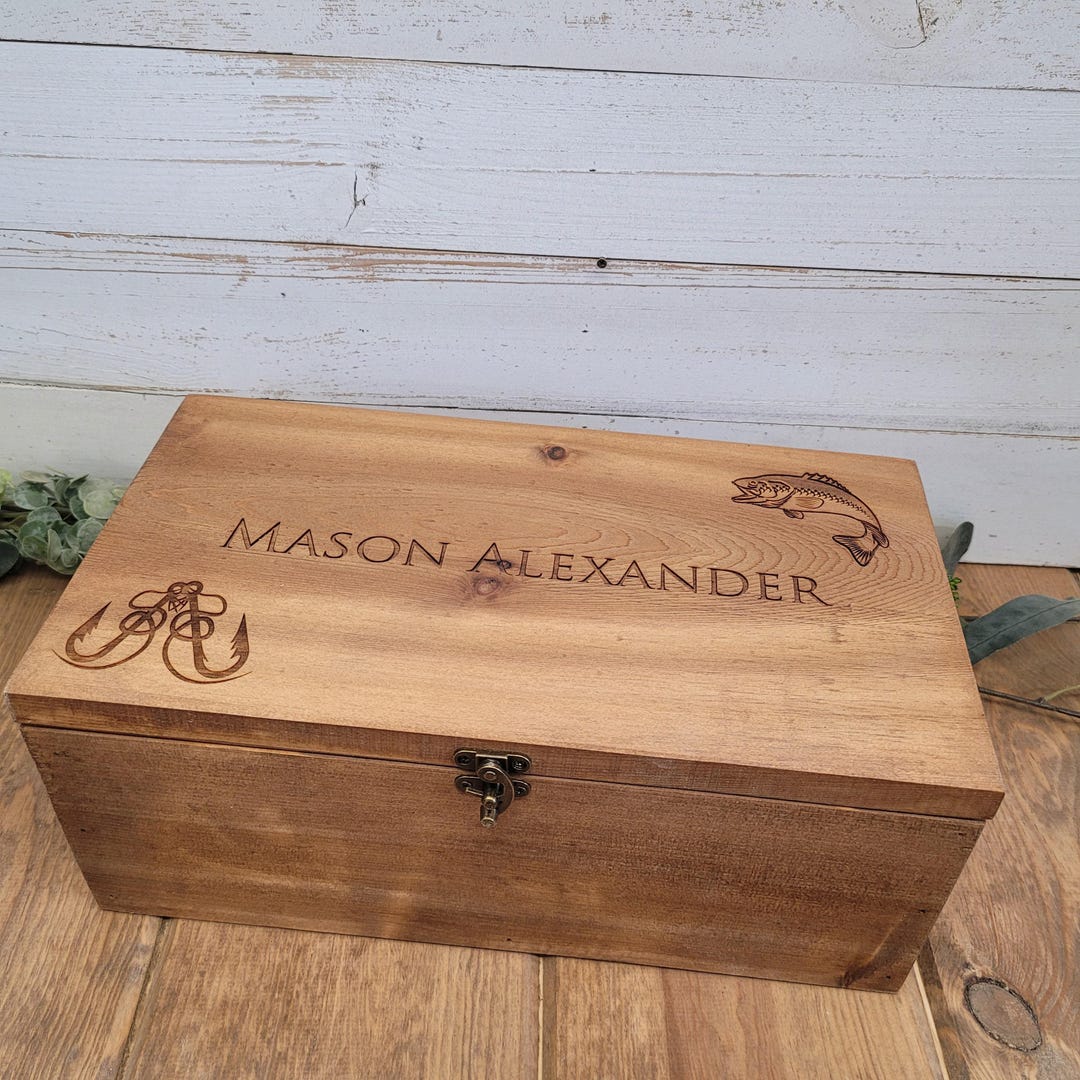 Mens Keepsake Box With a Fish | Boys Keepsake Box | Personalized ...