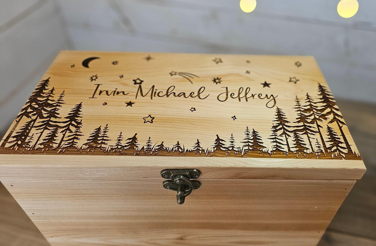 Personalized Rustic Cedar Keepsake Box: Stars & Moon, Engraved Wood - Etsy