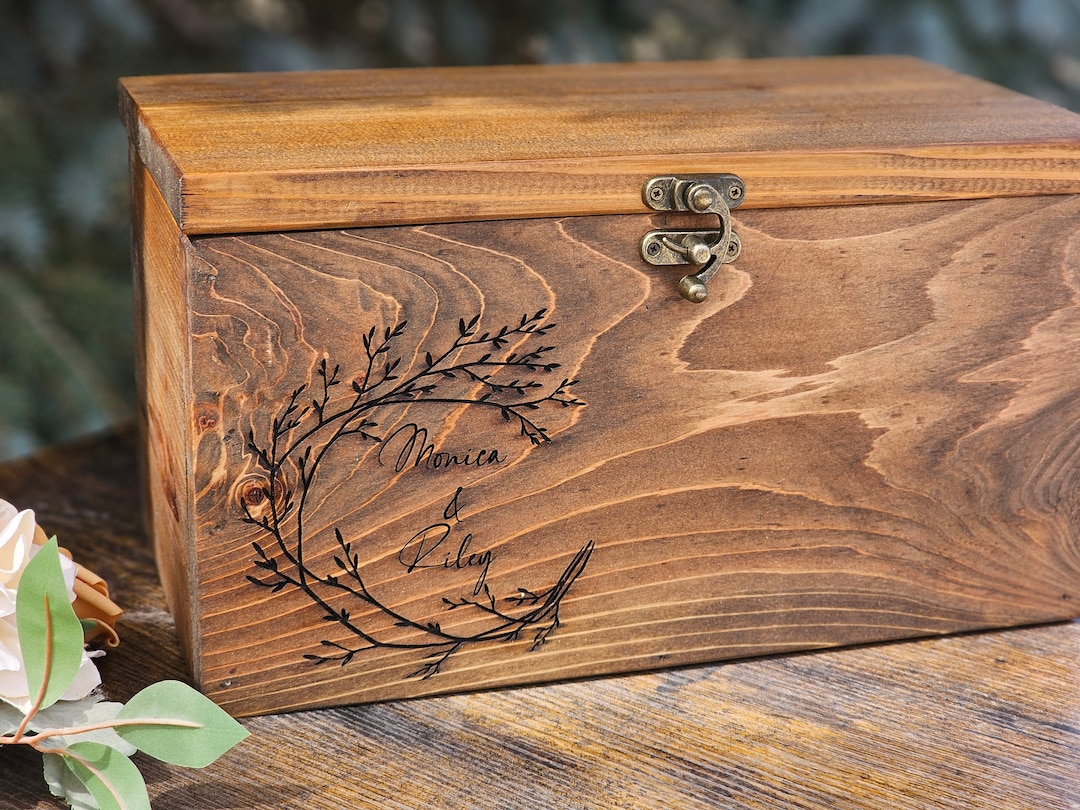 Wooden Card Box With a Slot and Lock, Rustic Card Box, Wedding Card Box ...