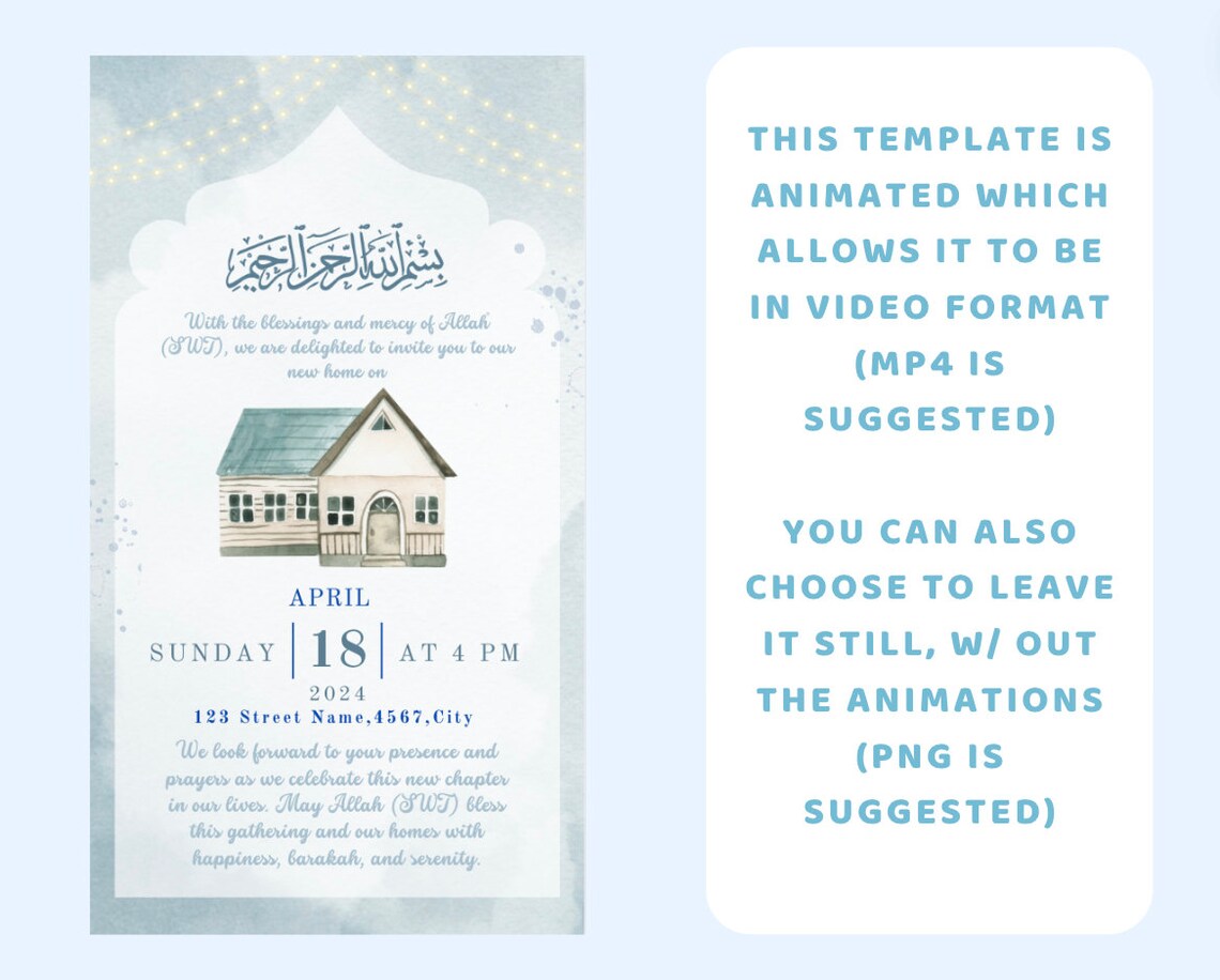 Digital Islamic Housewarming Invitation - Animated,customizable ...