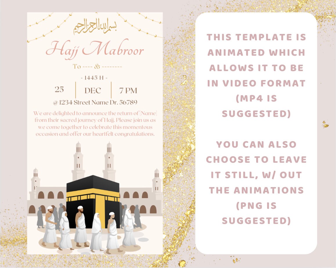 Digital Hajj Mabroor Invitation Animated, Downloadable, & Customizable ...