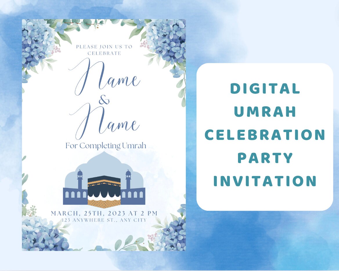 Umrah Party Invitation: Customizable Digital Download (canva), Blue ...